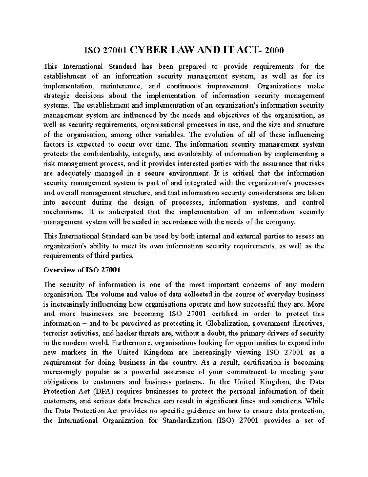 ISO 27001 Cyber LAW AND IT ACT - ISO 27001 CYBER LAW AND IT ACT- 2000 ...