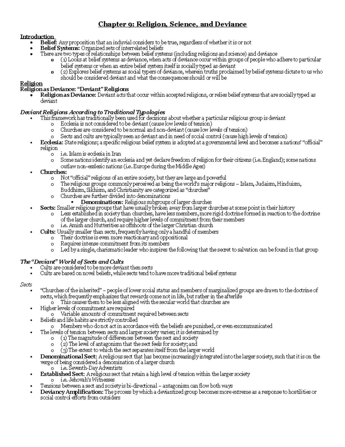 SOC 224 - Chapter 9 - Religion, Science, and Deviance - Chapter 9 ...