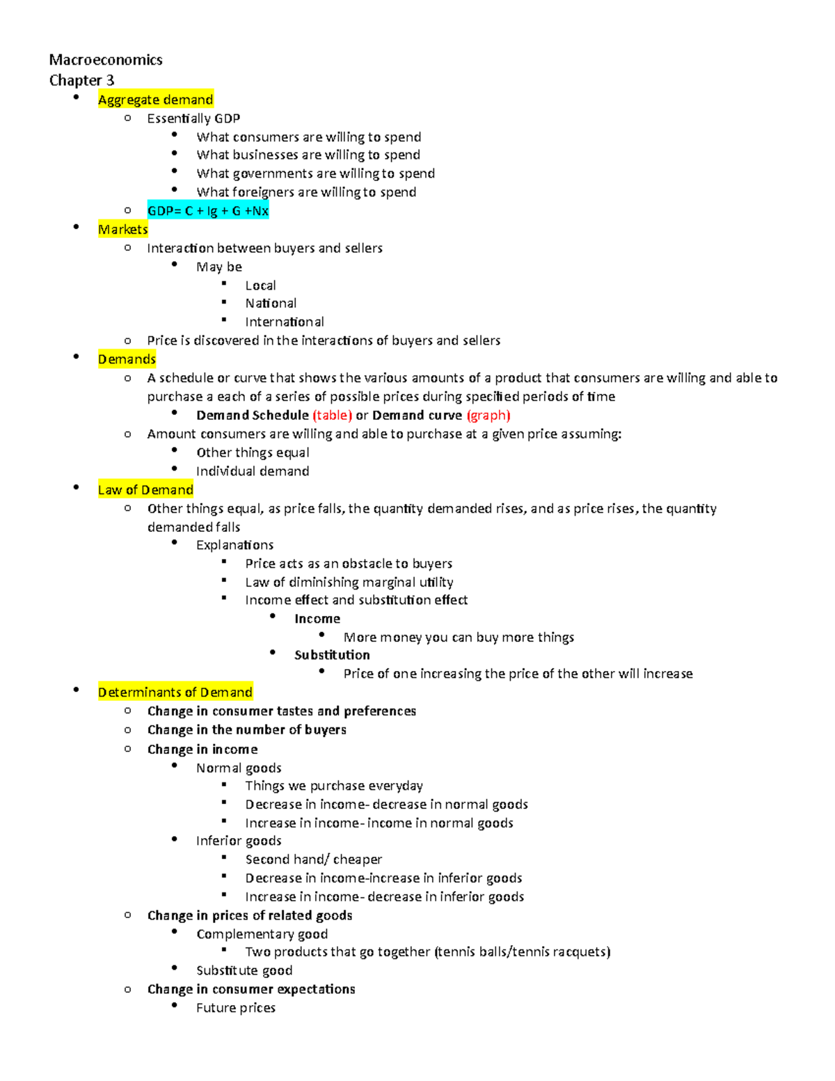 Macroeconomics Chapter 3 Notes - Macroeconomics Chapter 3 Aggregate ...