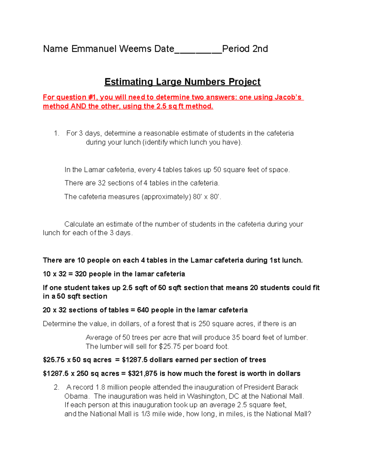 Estimating Large Numbers Project -813631354 - Name Emmanuel Weems Date ...