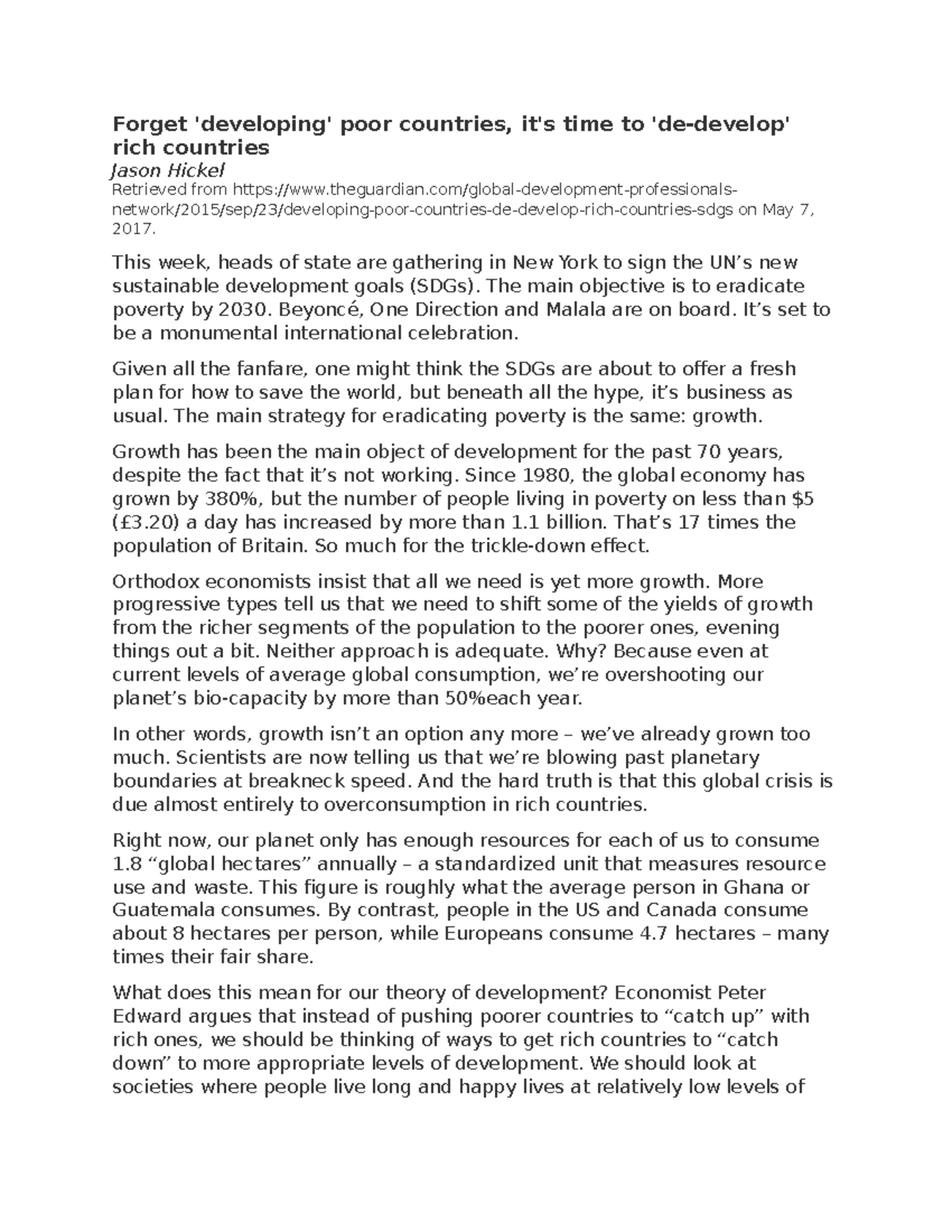 PDF - hope it can help - Forget 'developing' poor countries, it's time ...