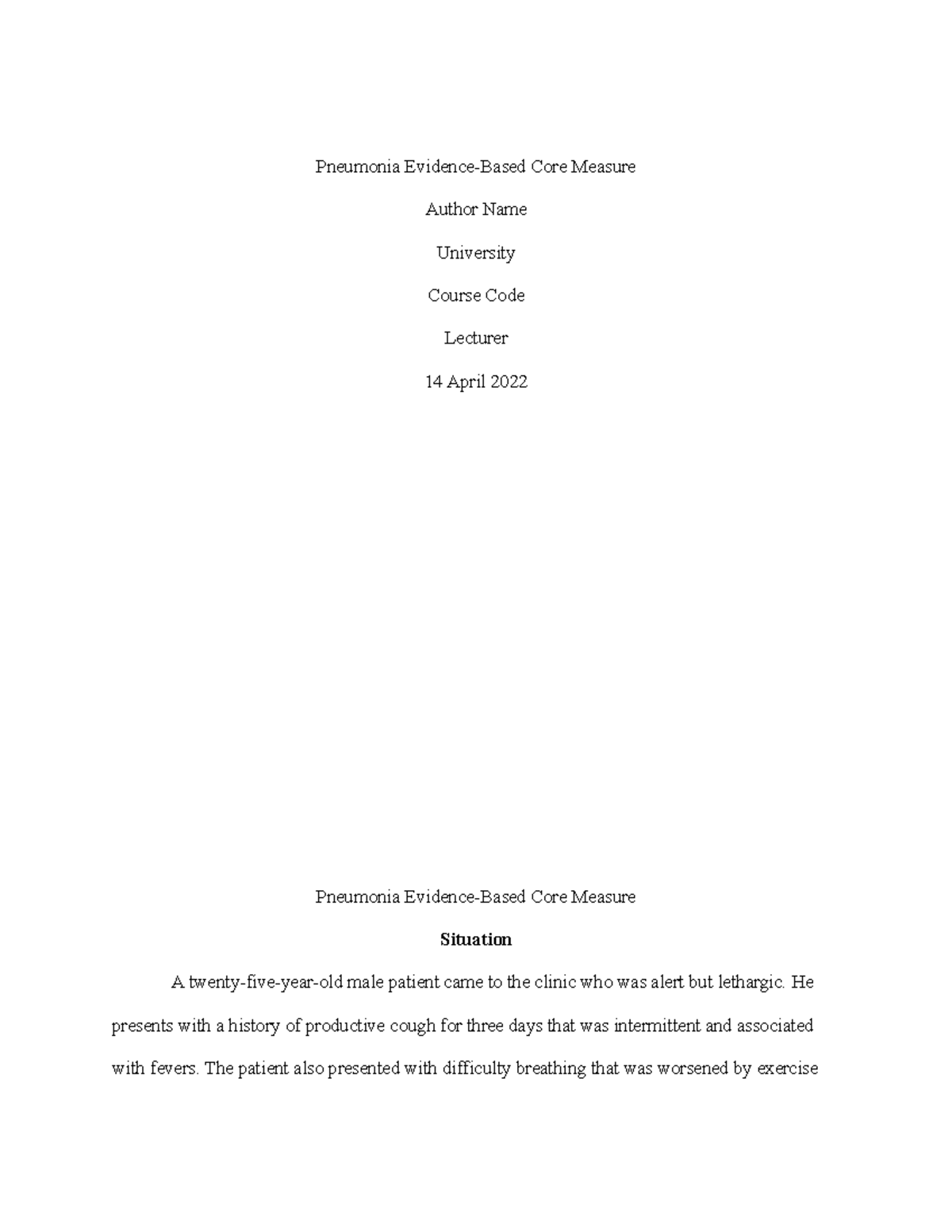 Pneumonia Core Measure 1 - Pneumonia Evidence-Based Core Measure Author ...