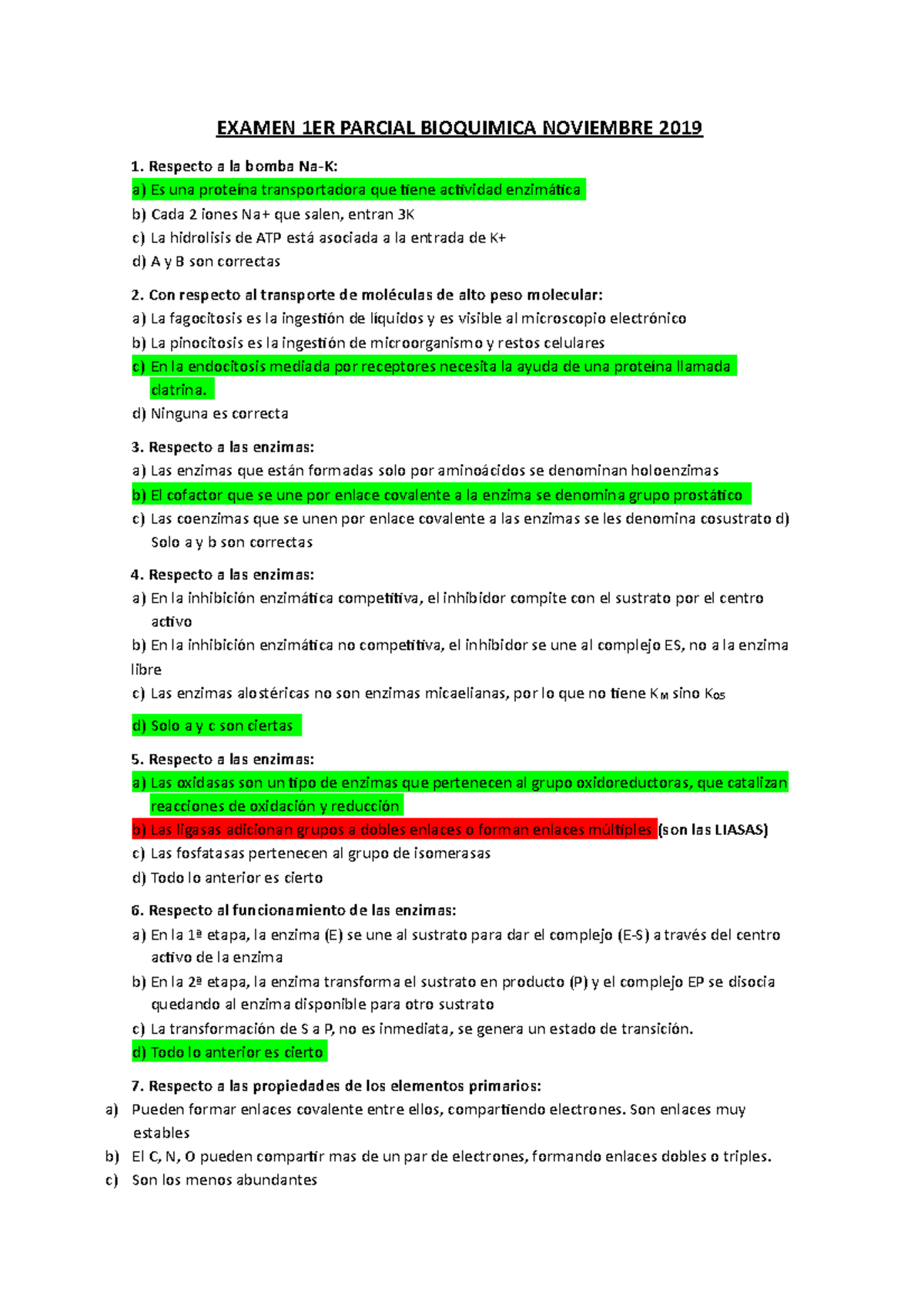 (SIN respuestas) free- Examen-1ER- Parcial- Bioquimica- Noviembre-2019-1 - EXAMEN 1ER PARCIAL ...