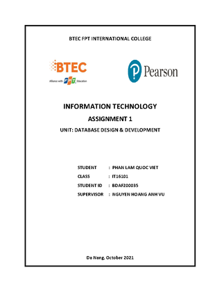 Assignment 1 - DBI202: Database Systems Assignment I. Description: As you know, databases today ...