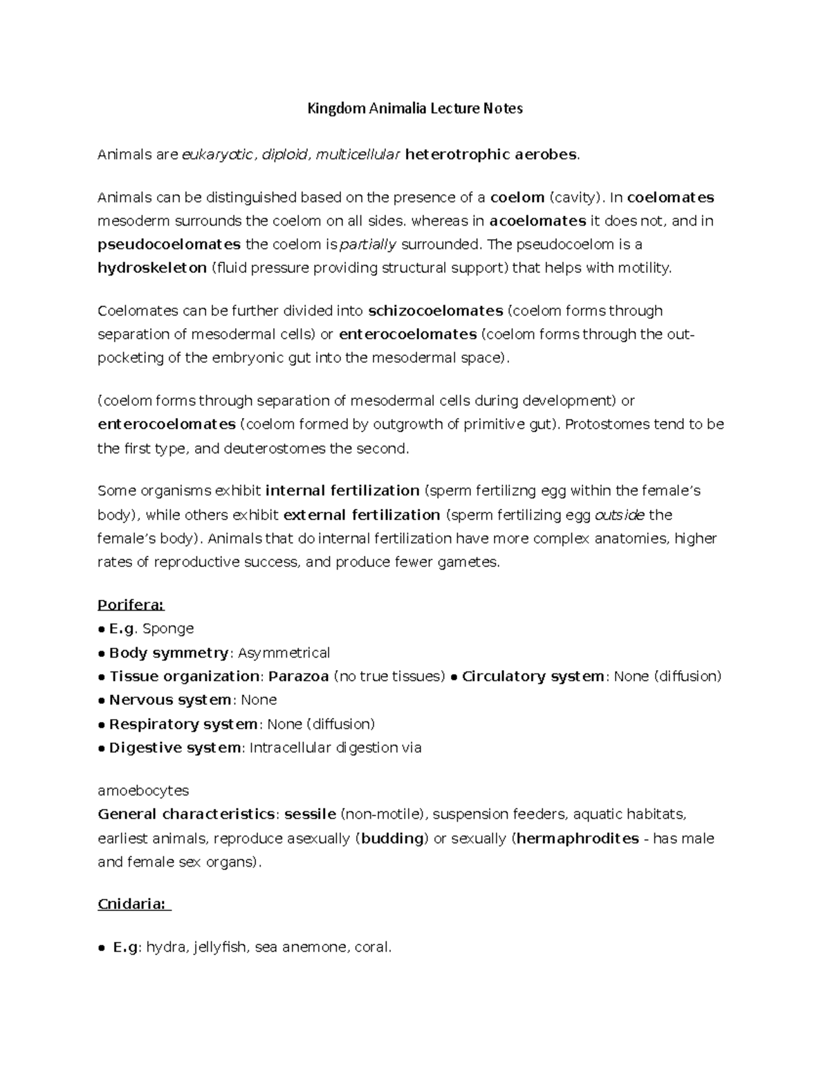 Kingdom Animalia Lecture Notes - Kingdom Animalia Lecture Notes Animals ...