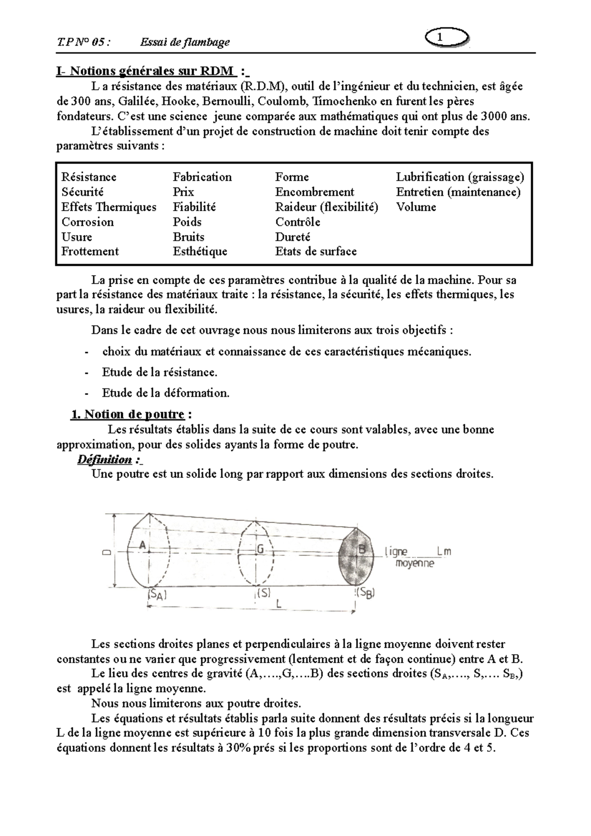 Rdm tp n05 flambage - T N° 05 : Essai de flambage I- Notions générales ...