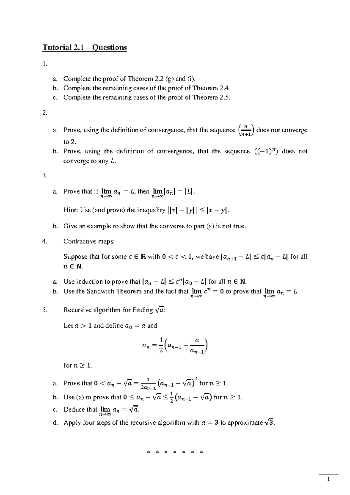 Tutorial 2.1 - Questions - 1 Tutorial 2 .1 – Questions 1. a. Complete ...