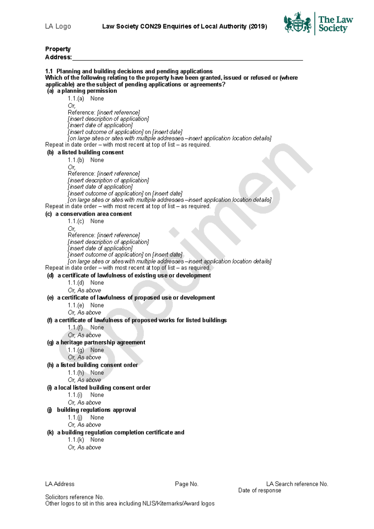 Con29 response template september 2019 - LA Address Page No. LA Search ...