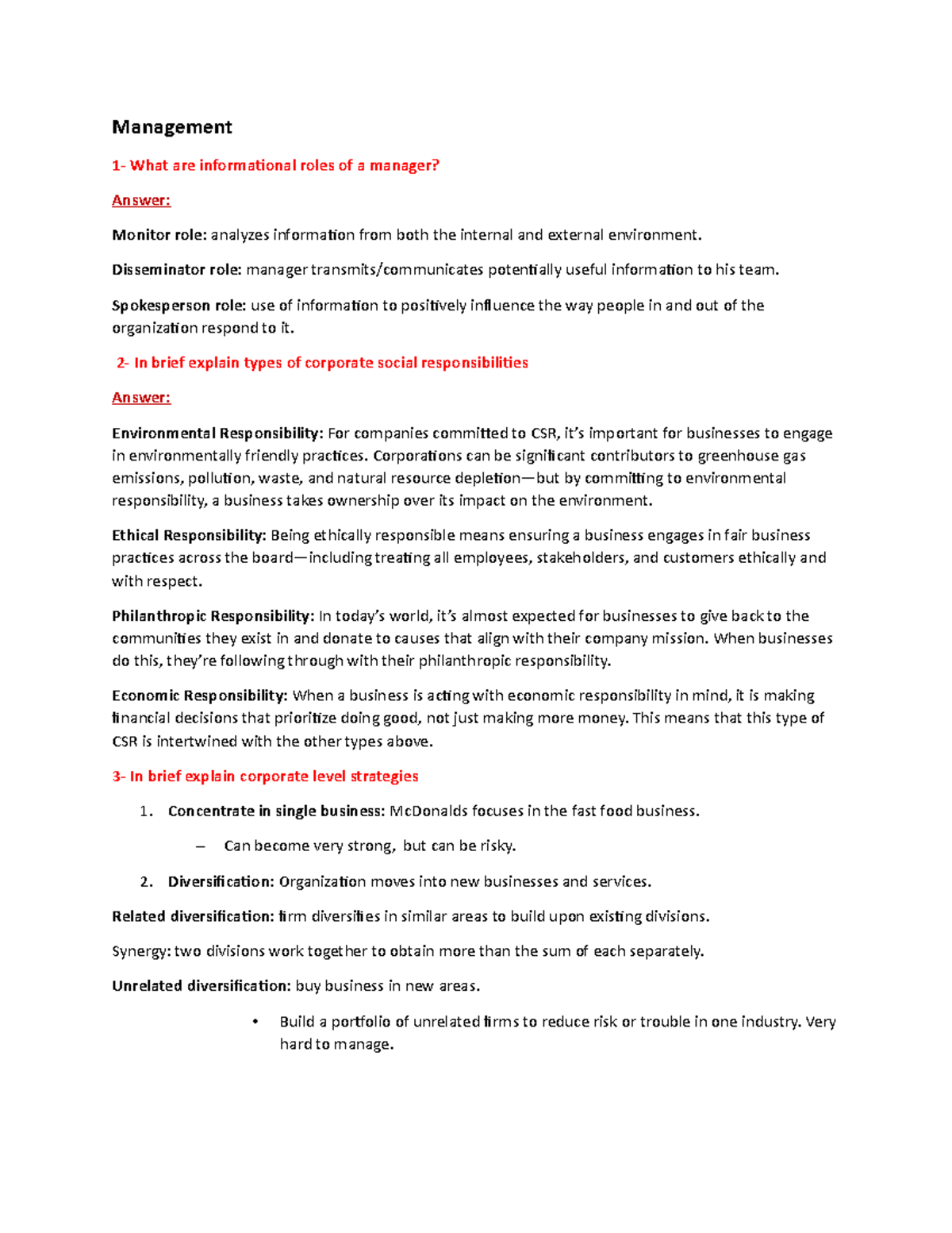 Management Final Answers - Management 1- What are informational roles ...