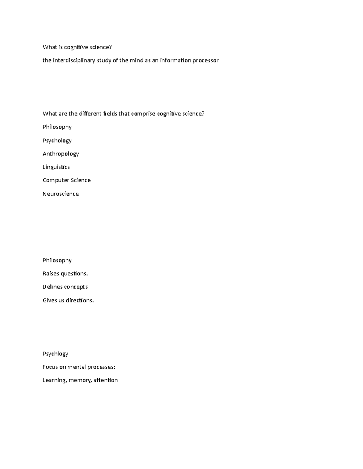 Cog Sci Exam 1 - practice material for exam 1 - What is cognitive science? the interdisciplinary ...