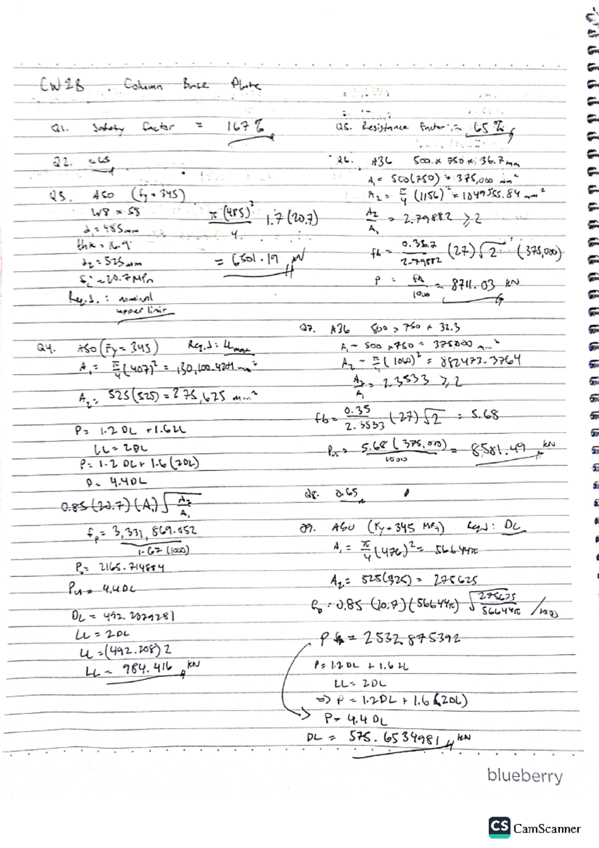 CW2B Crisologo - Classwork 2b - CW28 Column Brse Plate Q1. Safety factor QS. Resistance factor ...
