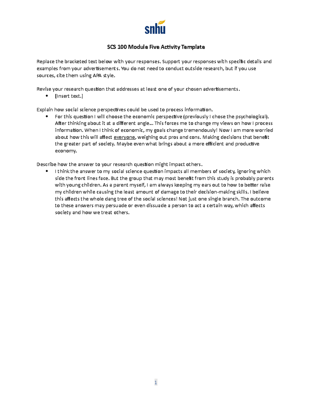 SCS 100 Module Five Activity Template - SCS 100 Module Five Activity ...