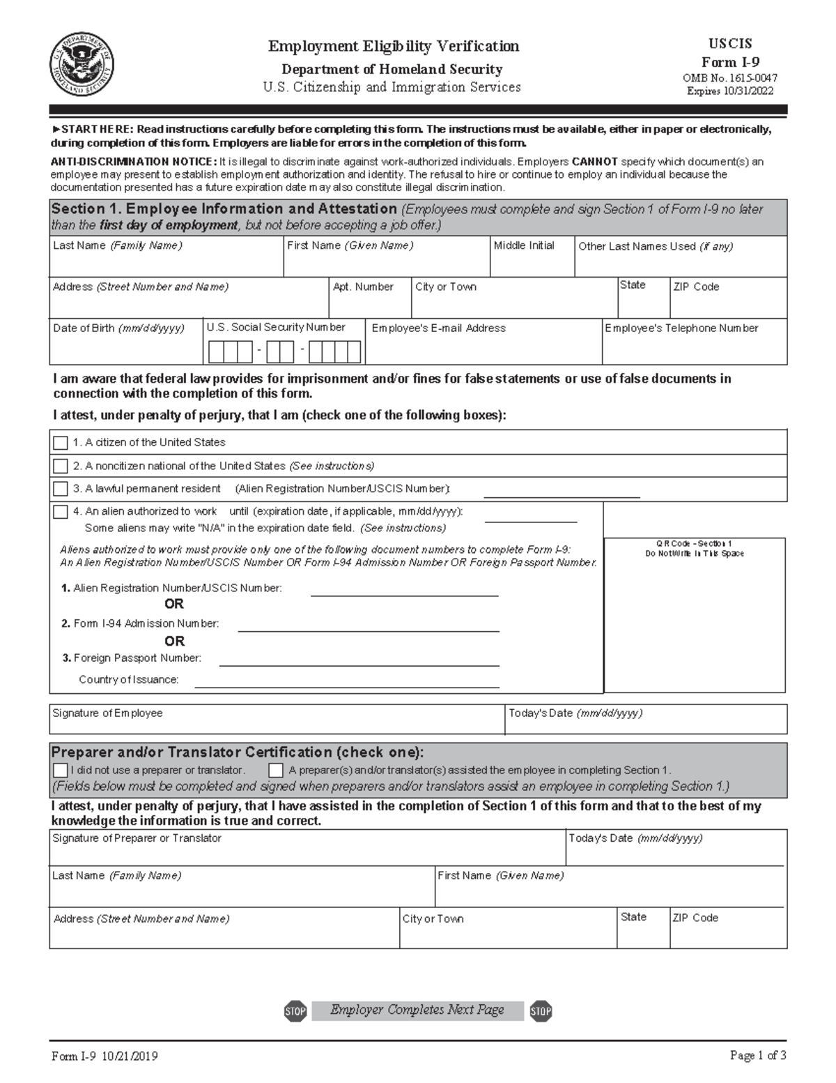 help the help of - USCIS Form I- OMB No. 1615-0047 Expires 10/31 ...