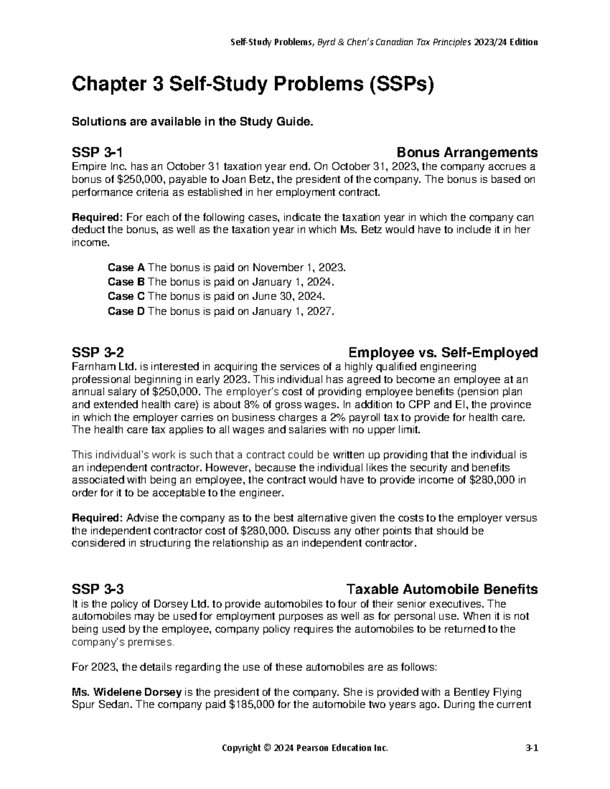 Donell byrdchen CTP SSP 2023-24 ch03 - Chapter 3 Self-Study Problems (SSPs) Solutions are ...