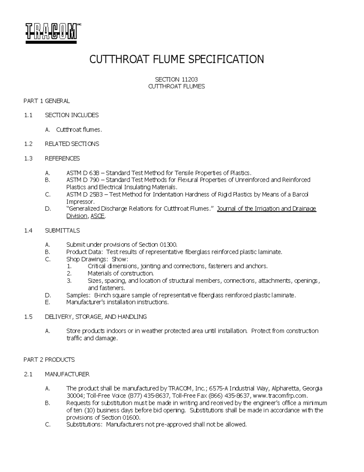 Flume-Cutthroat-Spec - INC. CUTTHROAT FLUME SPECIFICATION SECTION 1 ...