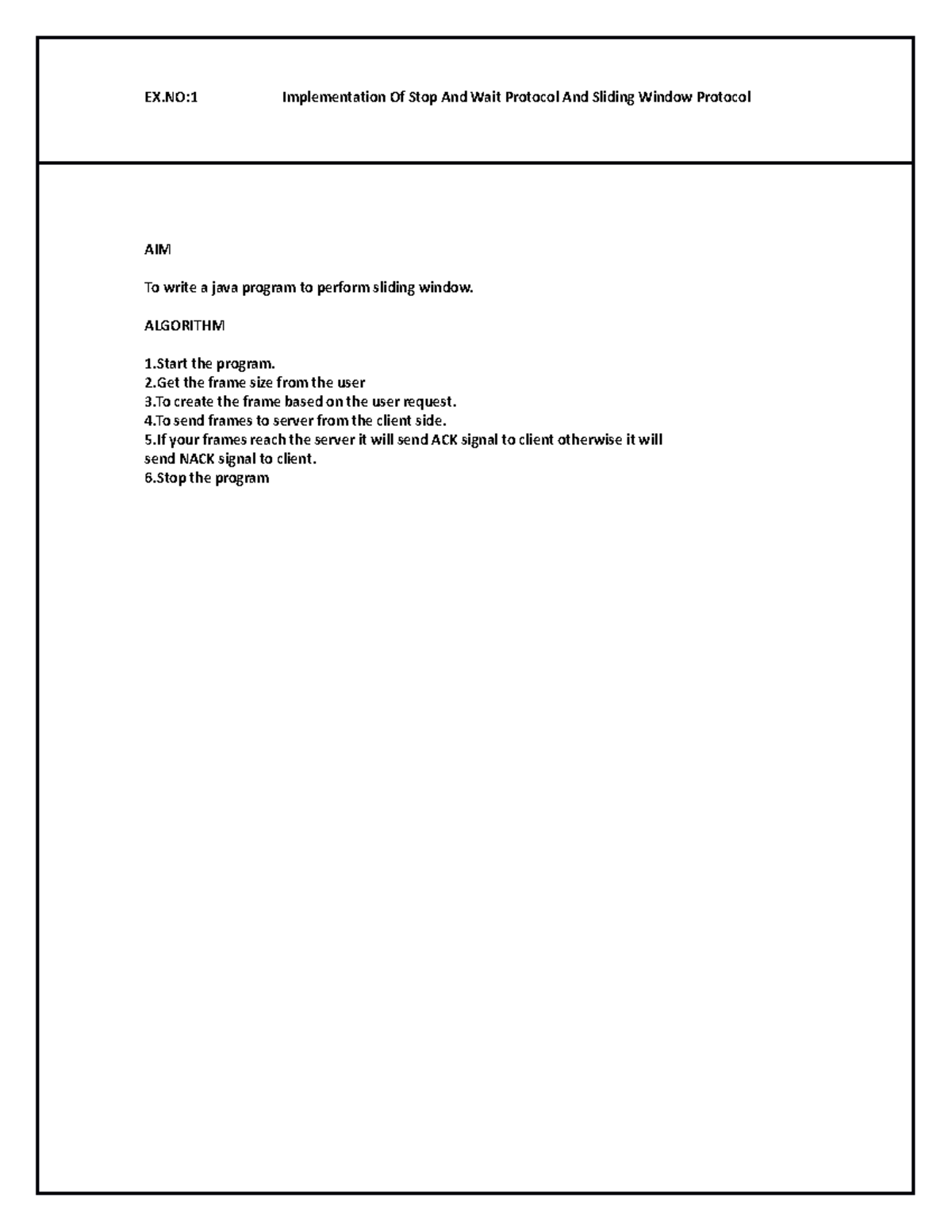 data sructures third - EX:1 Implementation Of Stop And Wait Protocol And Sliding Window Protocol ...