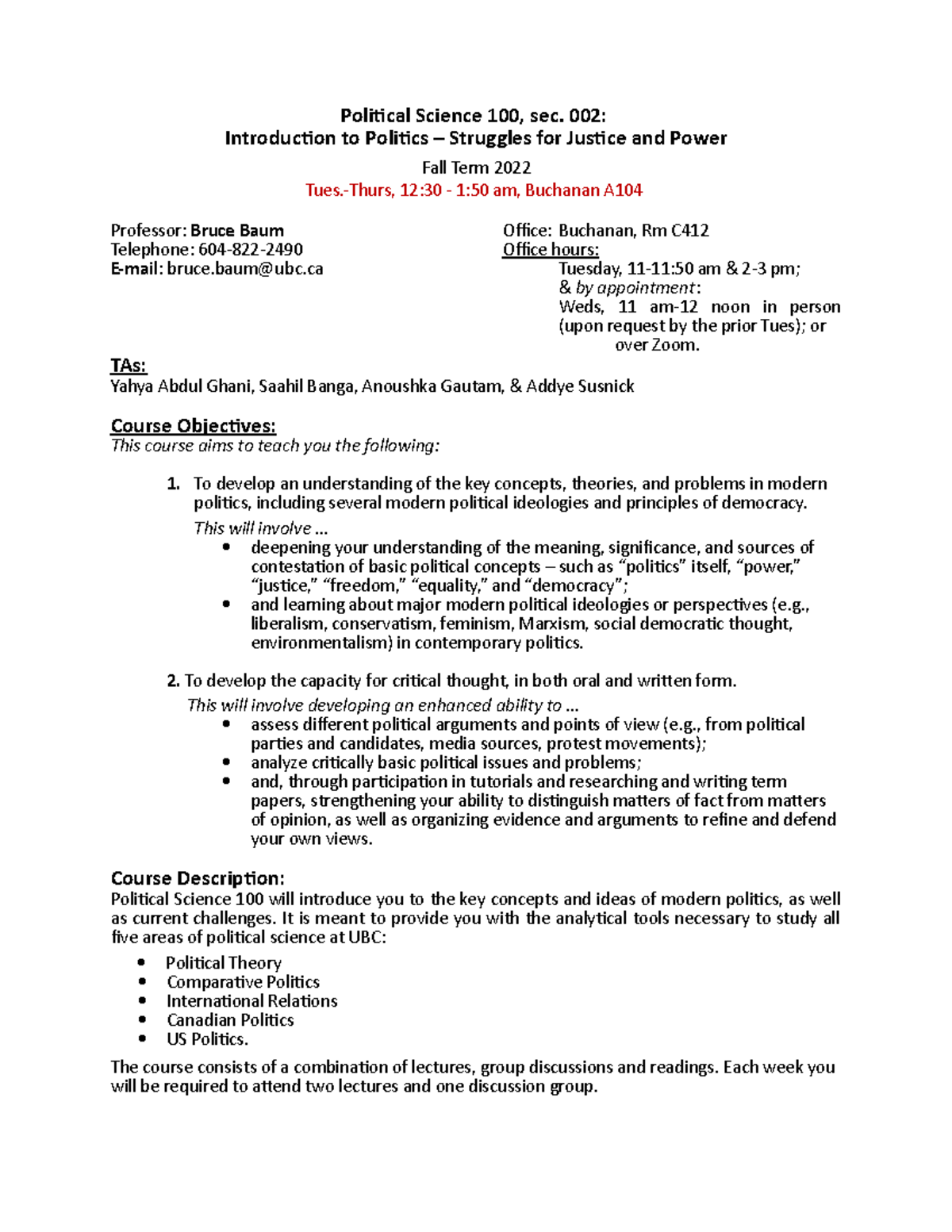 Poli 100, sec. 002, syl, Fall 2022-3 - Political Science 100, sec. 002 ...
