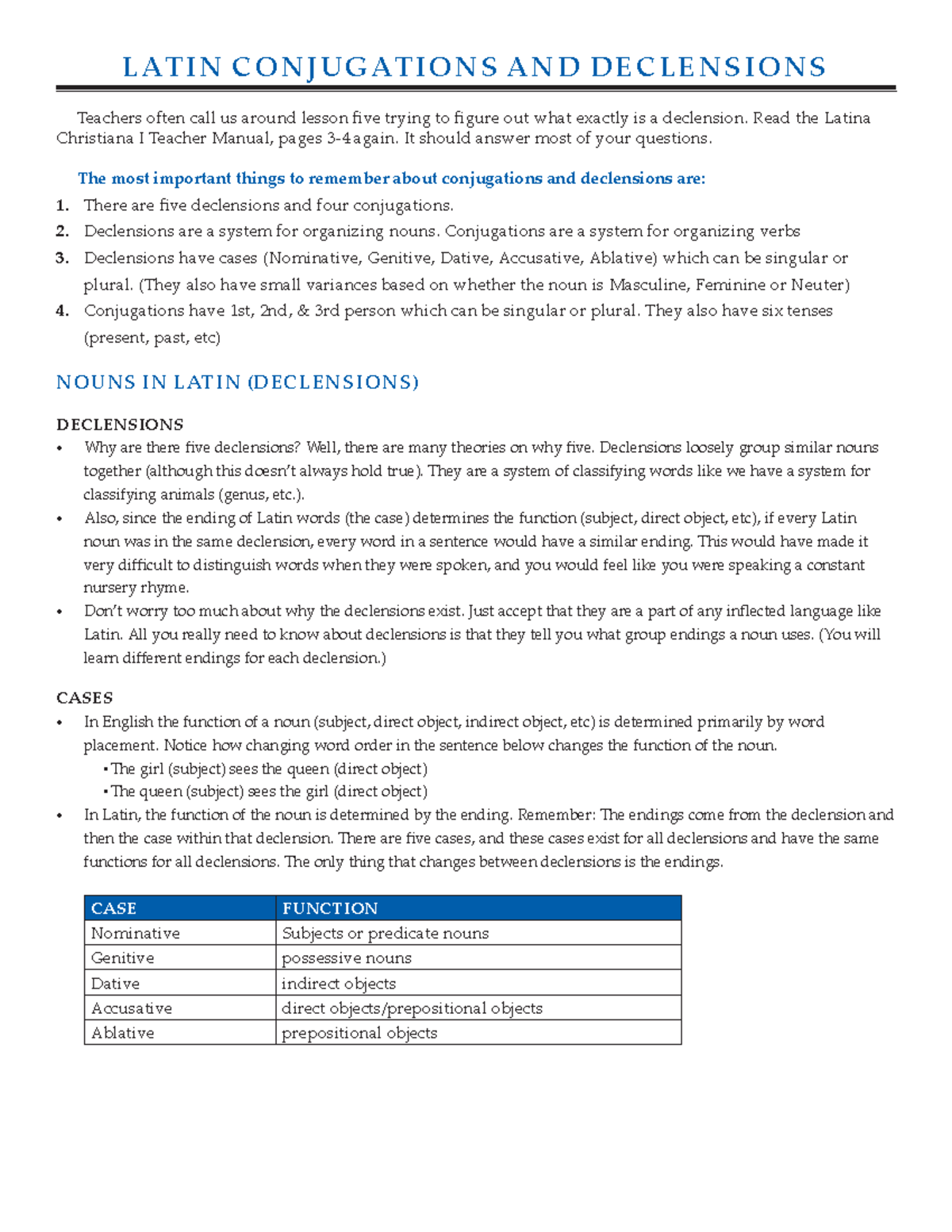 Latin Conjugations and Declensions simplified - LATIN CONJUGATIONS AND ...