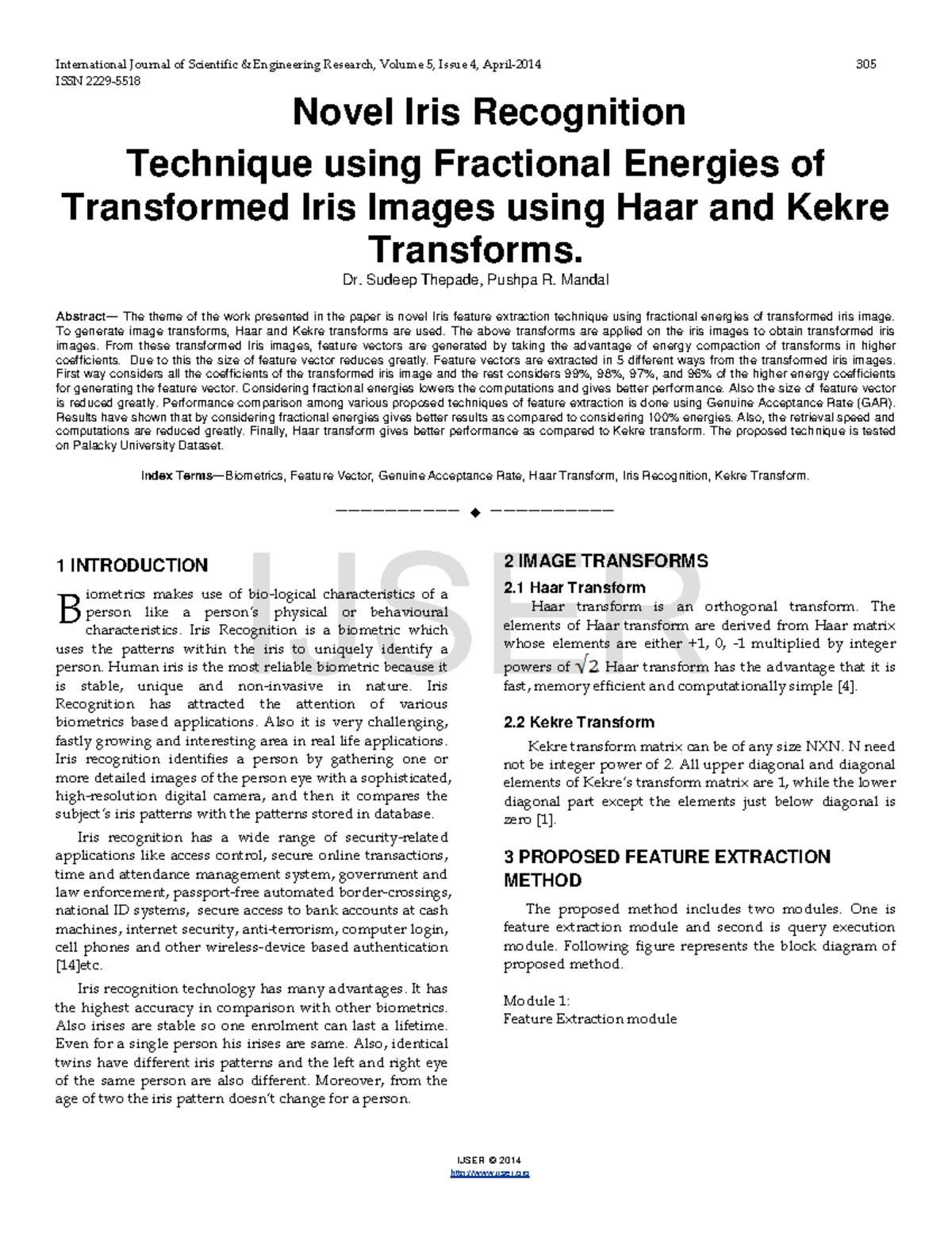 Novel Iris Recognition Technique Using Fractional Energies Dr Sudeep