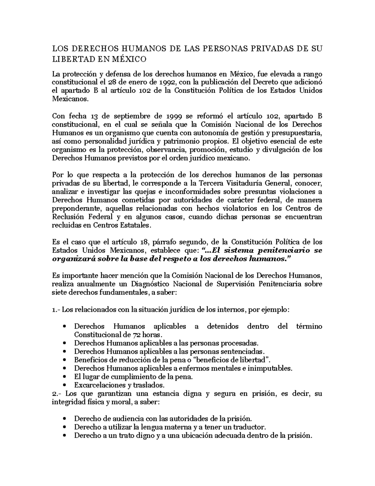 LOS Derechos Humanos DE LAS Personas Privadas DE SU Libertad EN México - LOS DERECHOS HUMANOS DE ...
