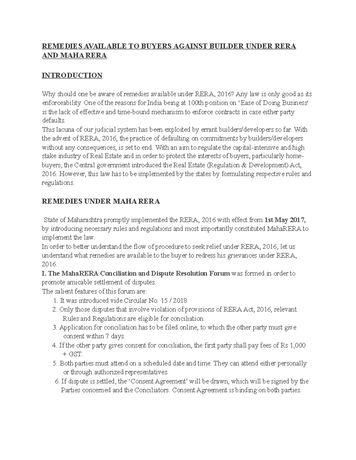 Remedies Available TO Buyers Against Builder Under RERA AND MAHA RERA ...
