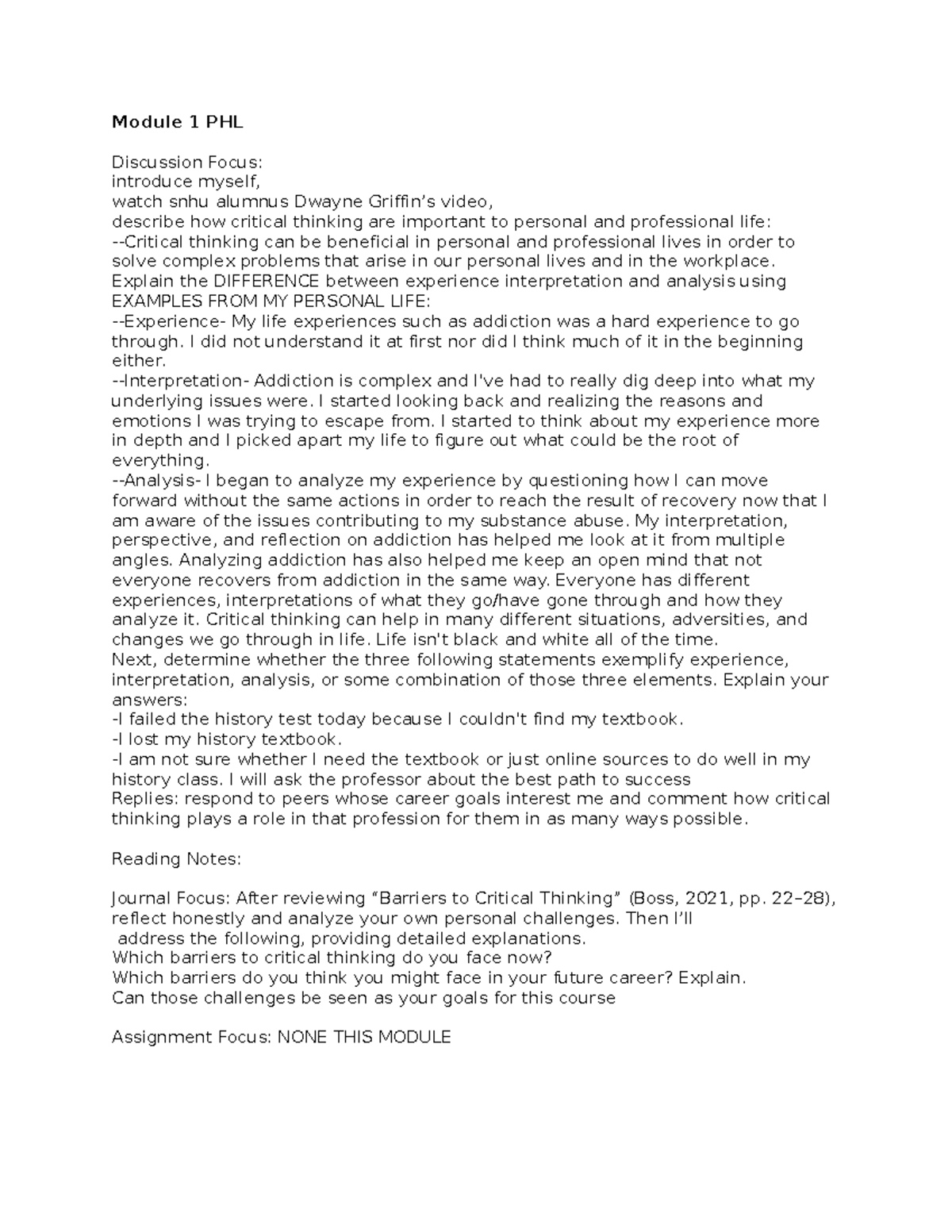 Module 1 notes - PHL111 - SNHU - Studocu