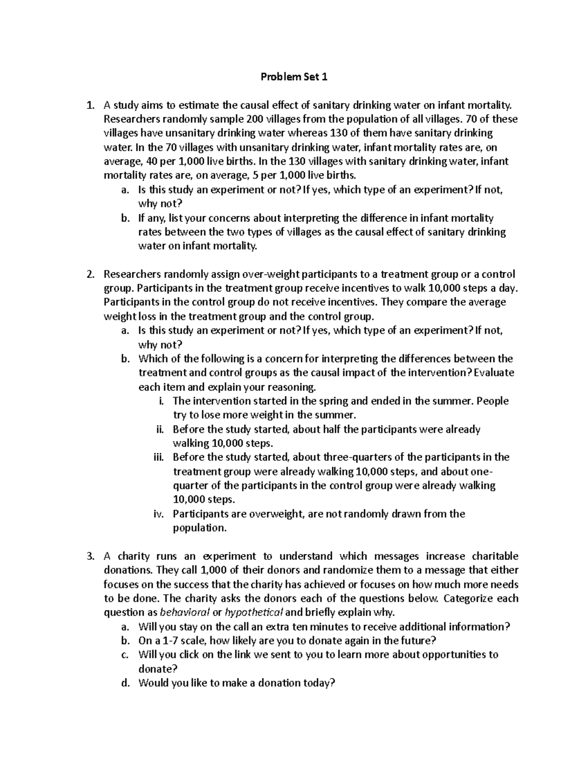 Problem Set 1 - This was the pset for the first class - Problem Set 1 A study aims to estimate ...