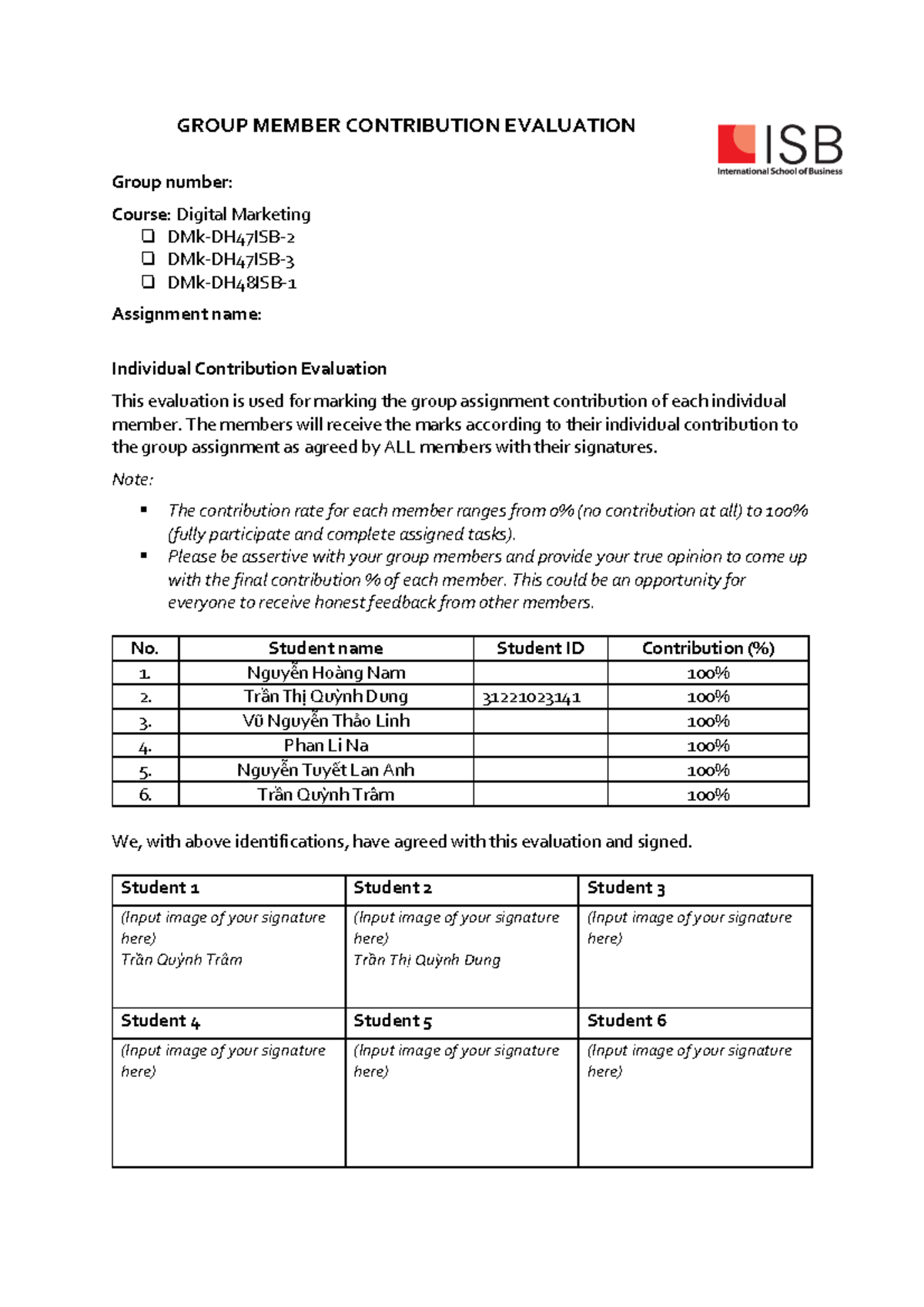 Group Member Contribution Evaluation - GROUP MEMBER CONTRIBUTION ...