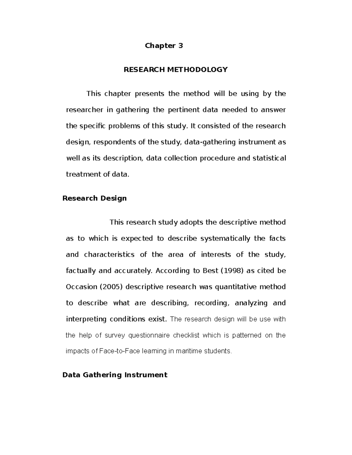 VS CH3 Research - Chapter 3 RESEARCH METHODOLOGY This chapter presents ...