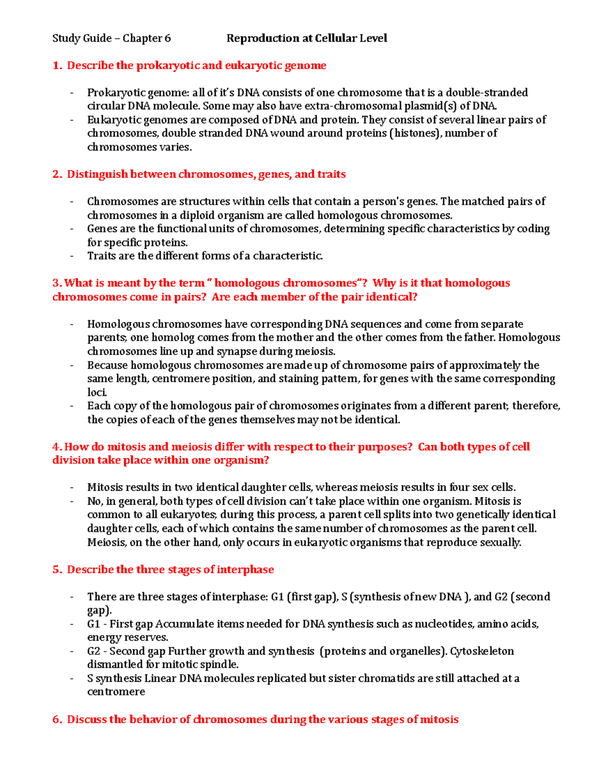 Chapter 6 Study Guide - Professor: Jean Replicon Course: Intro to ...