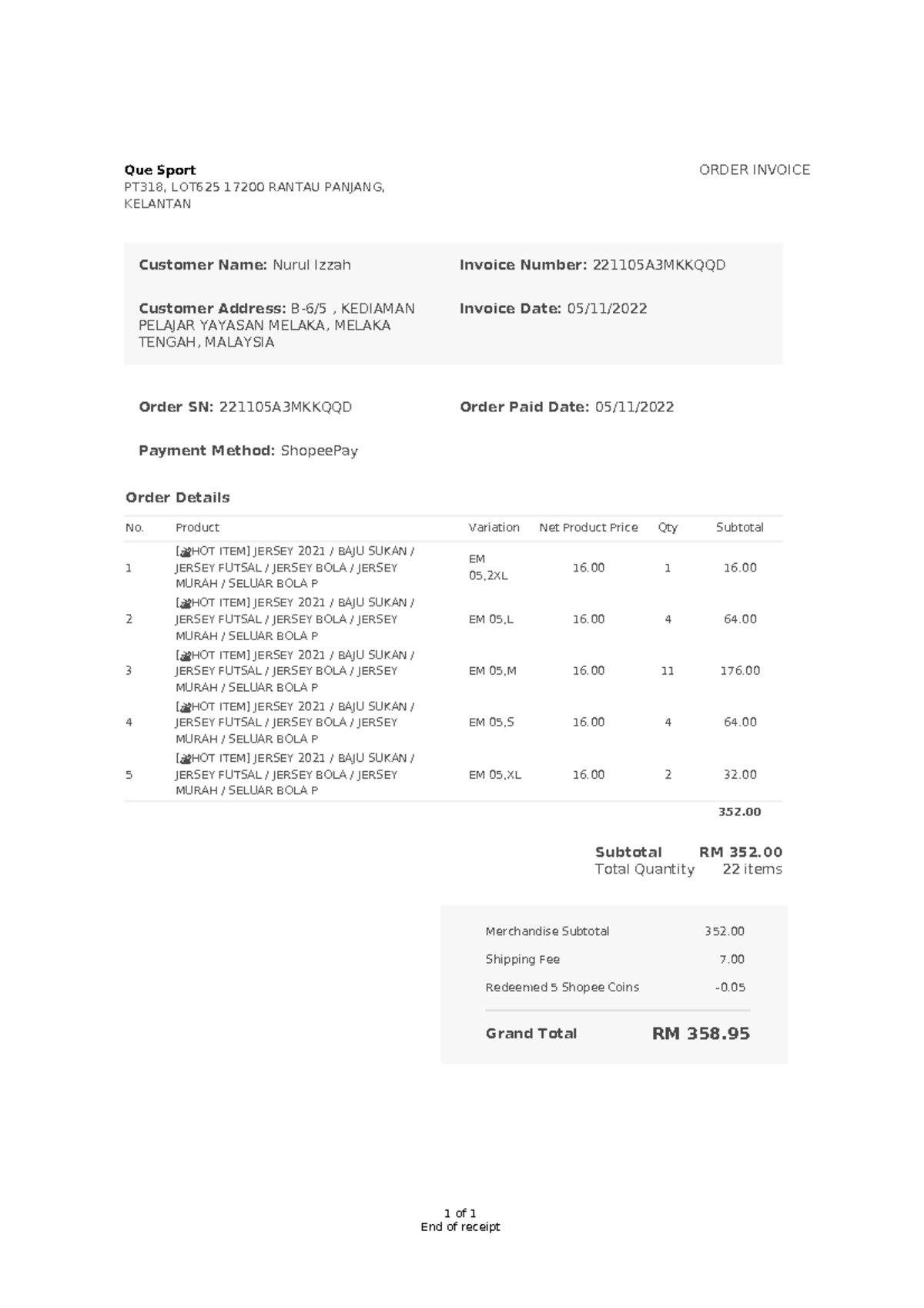 Resit BAJU PRL - ONLY FOR EDUCATION - Customer Name: Nurul Izzah ...