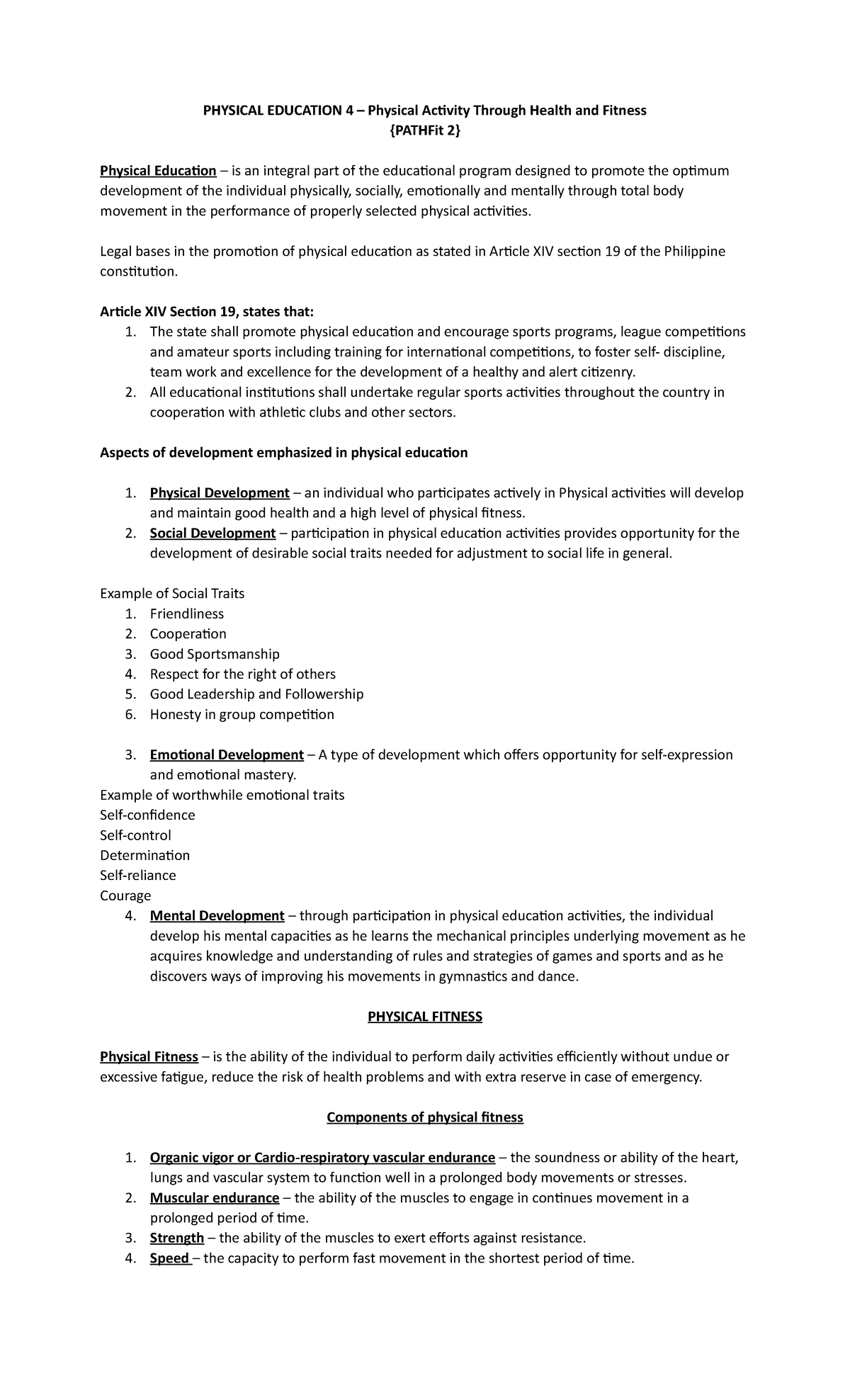 PE 4 - Pathfit 2 Intoduction - PHYSICAL EDUCATION 4 – Physical Acivity ...