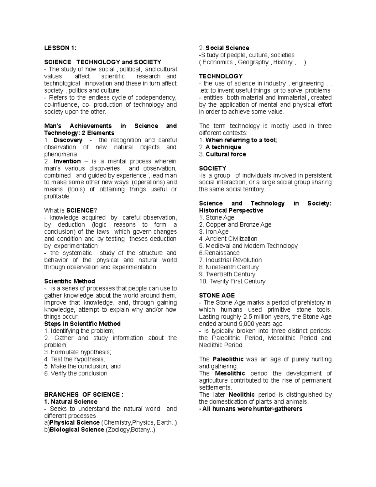 STS Reviewer - Science, Technology and Society - LESSON 1: SCIENCE ...