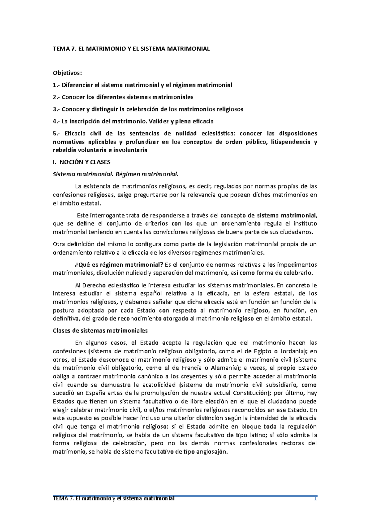 Material TEMA 7 Sistema Matrimonial Regimen Matrimonial - TEMA 7. EL ...