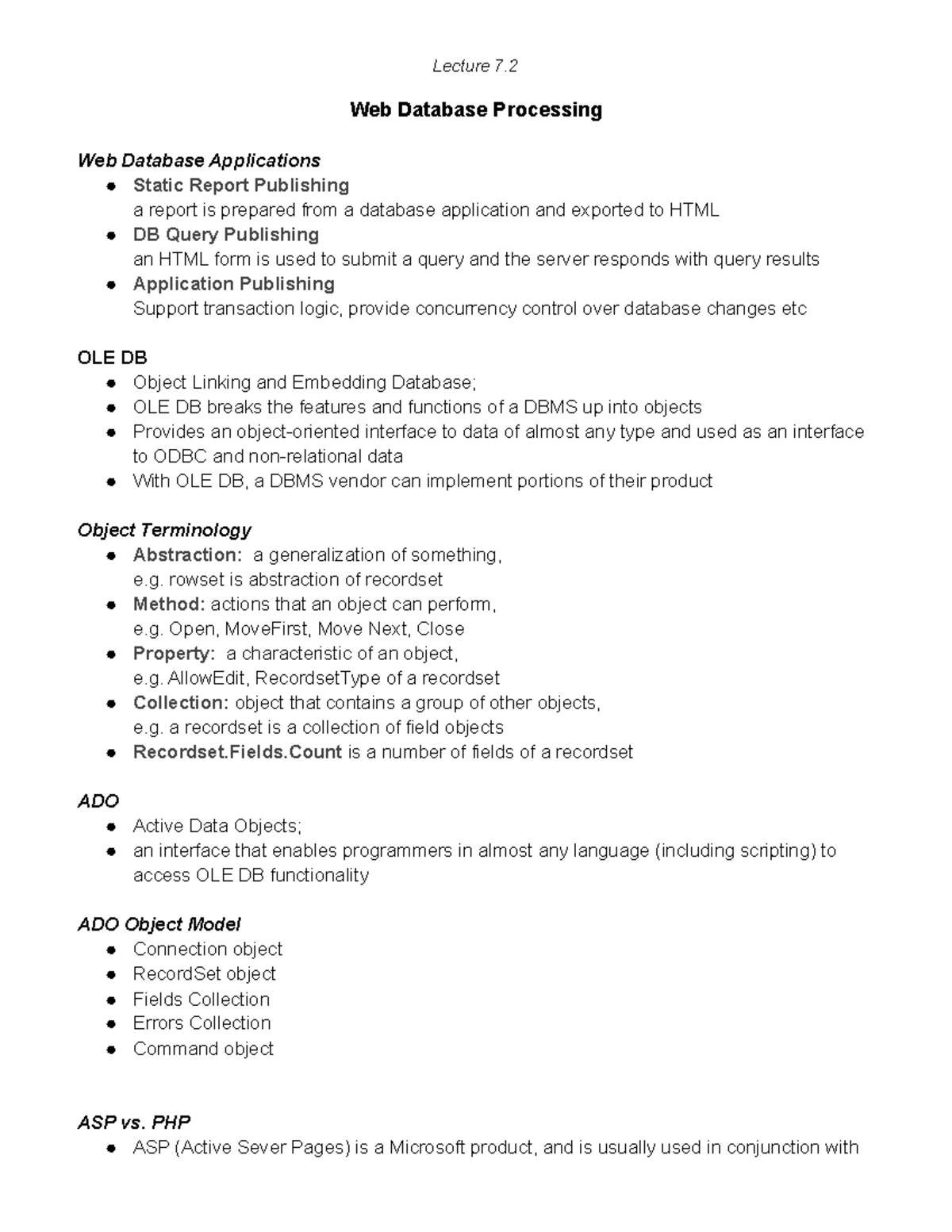 Lecture 7 Web Database Processing Lecture 7 Web Database 7974