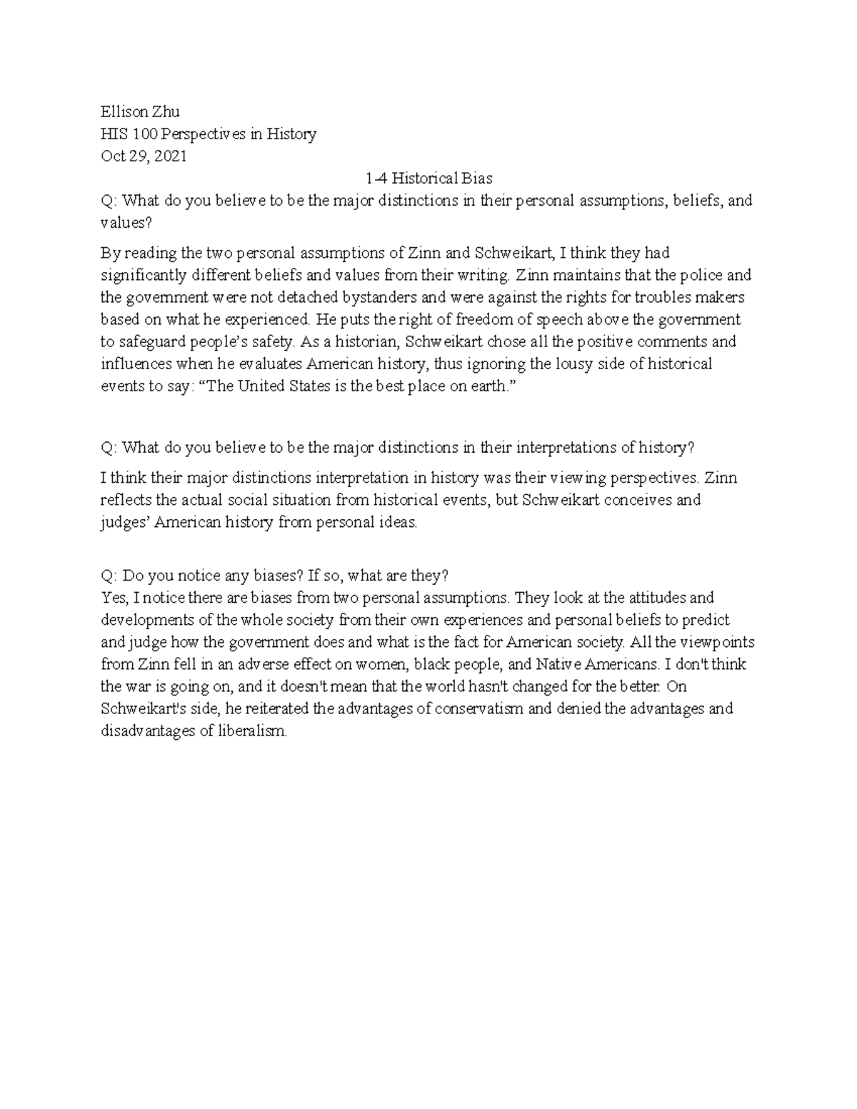 1-4 Historical Bias - Ellison Zhu HIS 100 Perspectives in History Oct ...