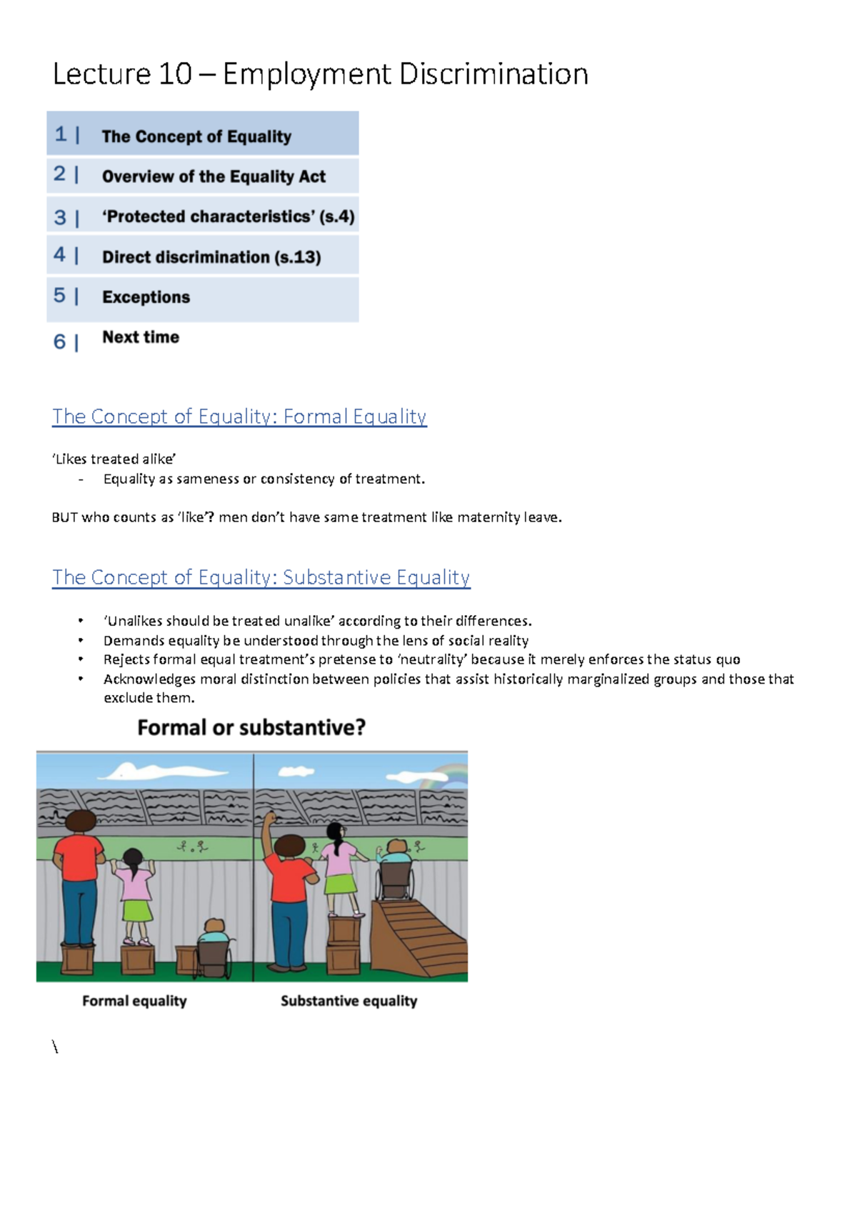 Employment Discrimination lecture 10 notes - Lecture 10 – Employment ...