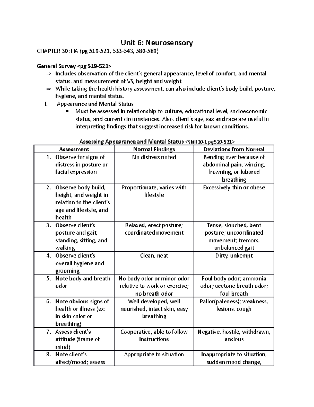 Unit 6-Neurosensory - Fundamentals neurosensory notes - Unit 6 ...