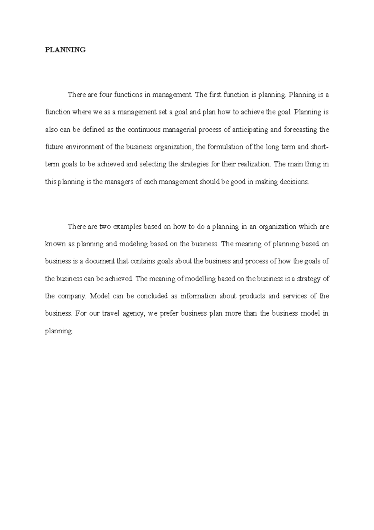 Management individual assignment (Planning) - PLANNING There are four ...