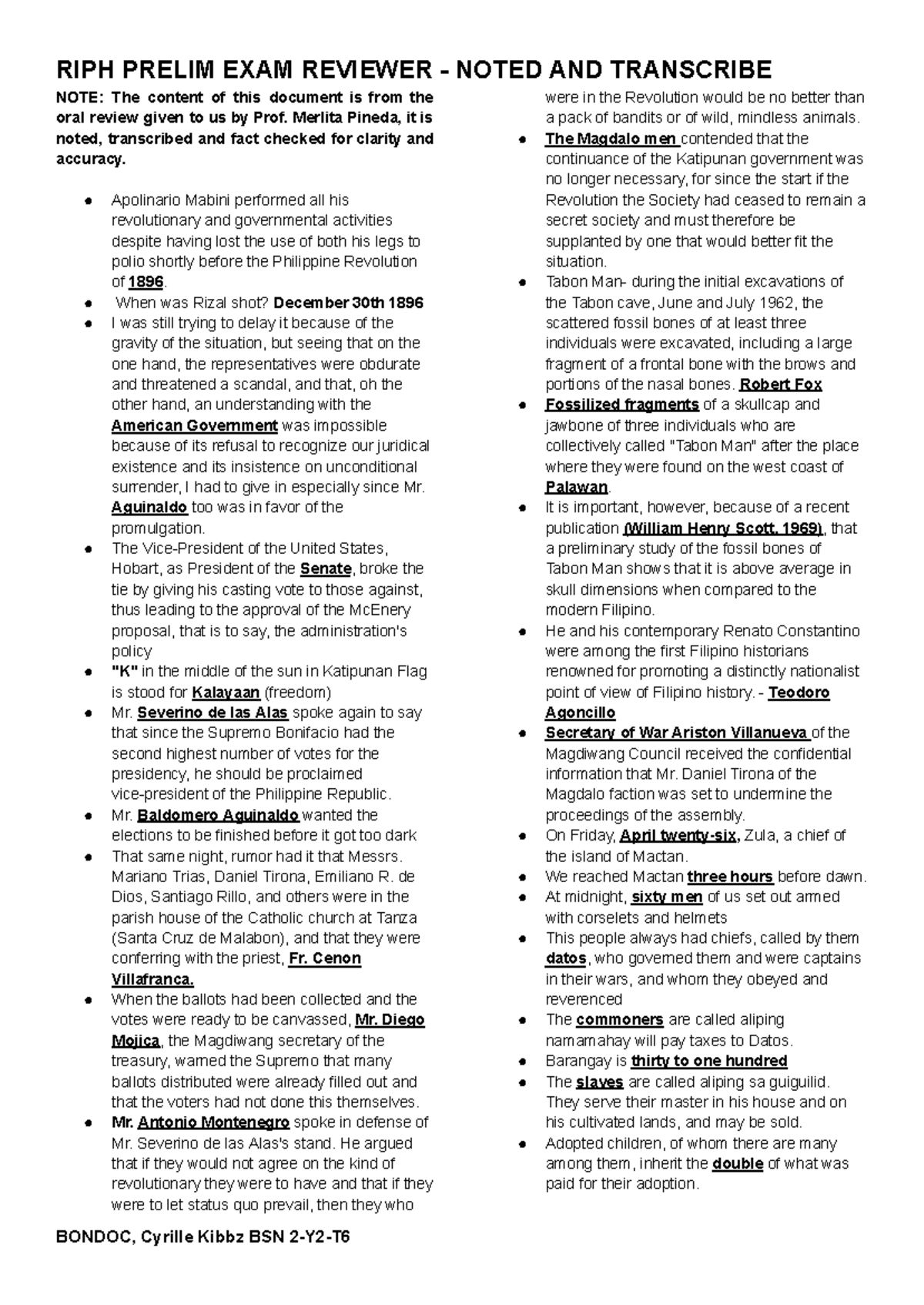 RIPH- Prelim- Notes - REVIEWER - RIPH PRELIM EXAM REVIEWER - NOTED AND ...