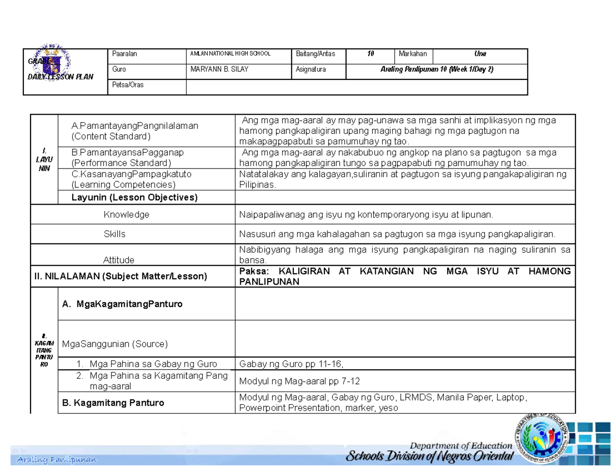Final DLP 1 Kaligiran AT Katangian NG MGA ISYU AT Hamong Panlipunan ...