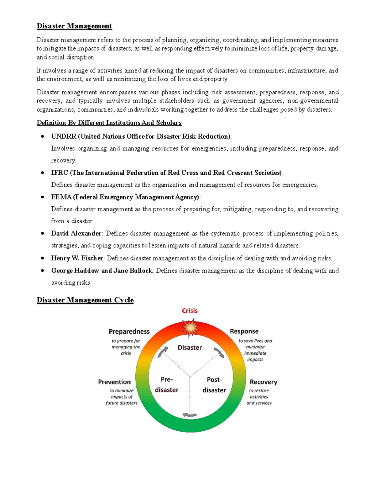 Disaster management notes - Disaster Management Disaster management ...