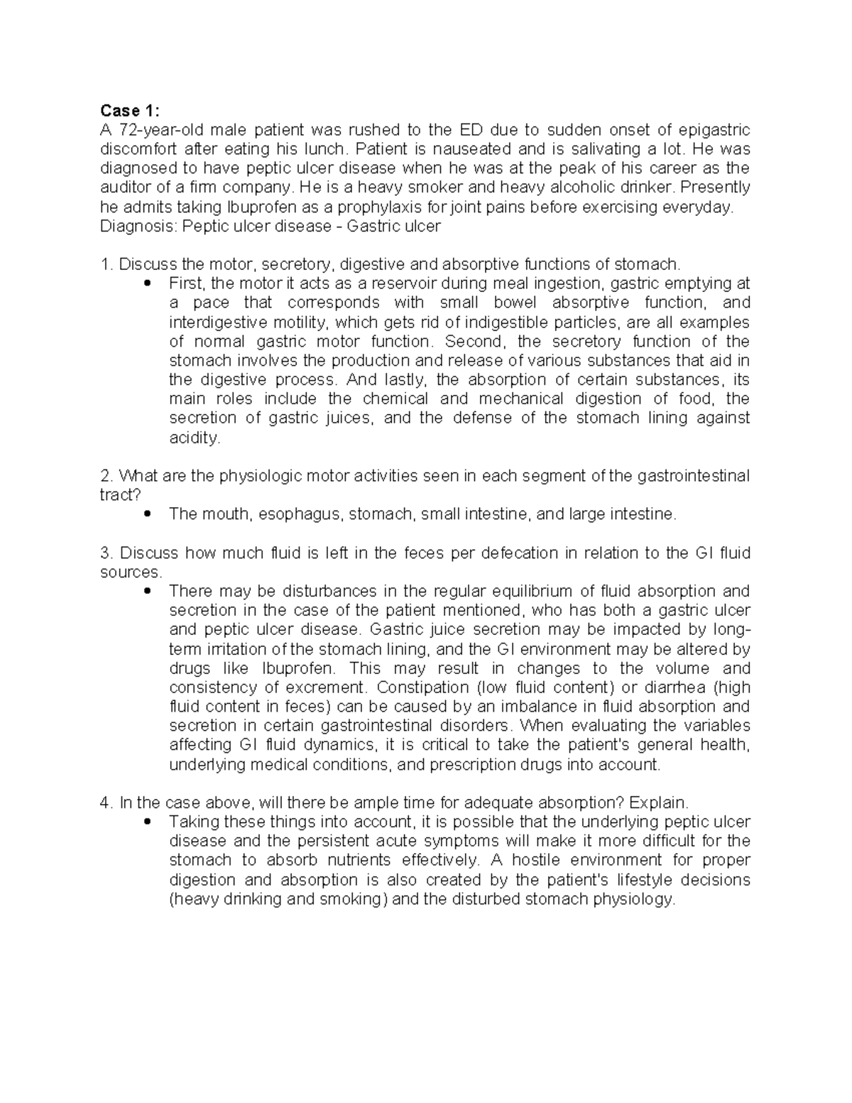 Case-Discussion - Case Analysis - Case 1: A 72-year-old male patient ...