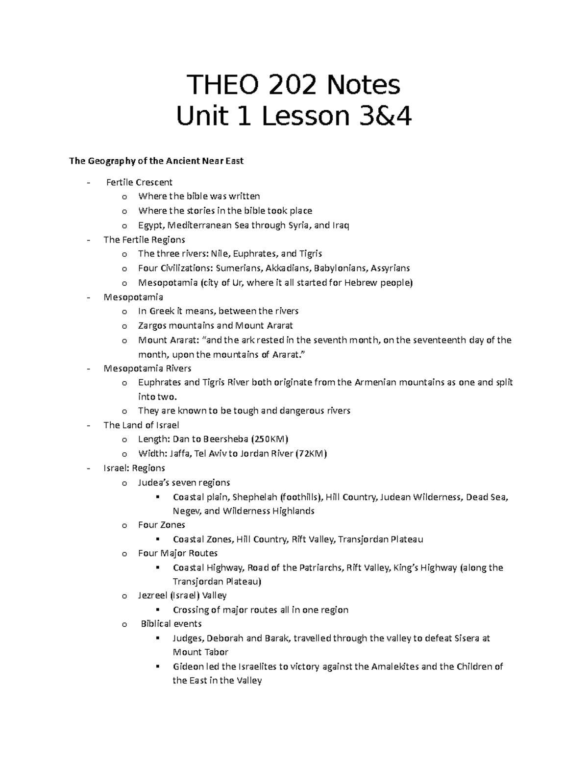 Lesson 3 & 4 Notes - THEO 202 Notes Unit 1 Lesson 3& The Geography of ...