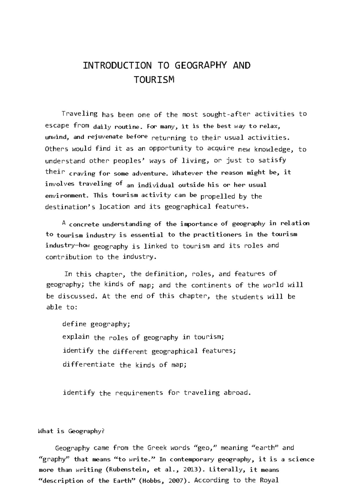 Chapter 1 Intro. to Geography and Tourism - INTRODUCTION TO GEOGRAPHY ...