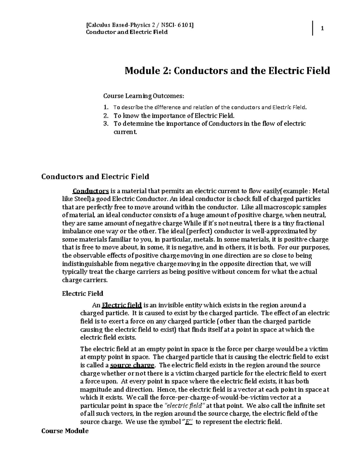 Week 2 - Lesson 2 Conductors AND THE Electri Field - [Calculus Based ...