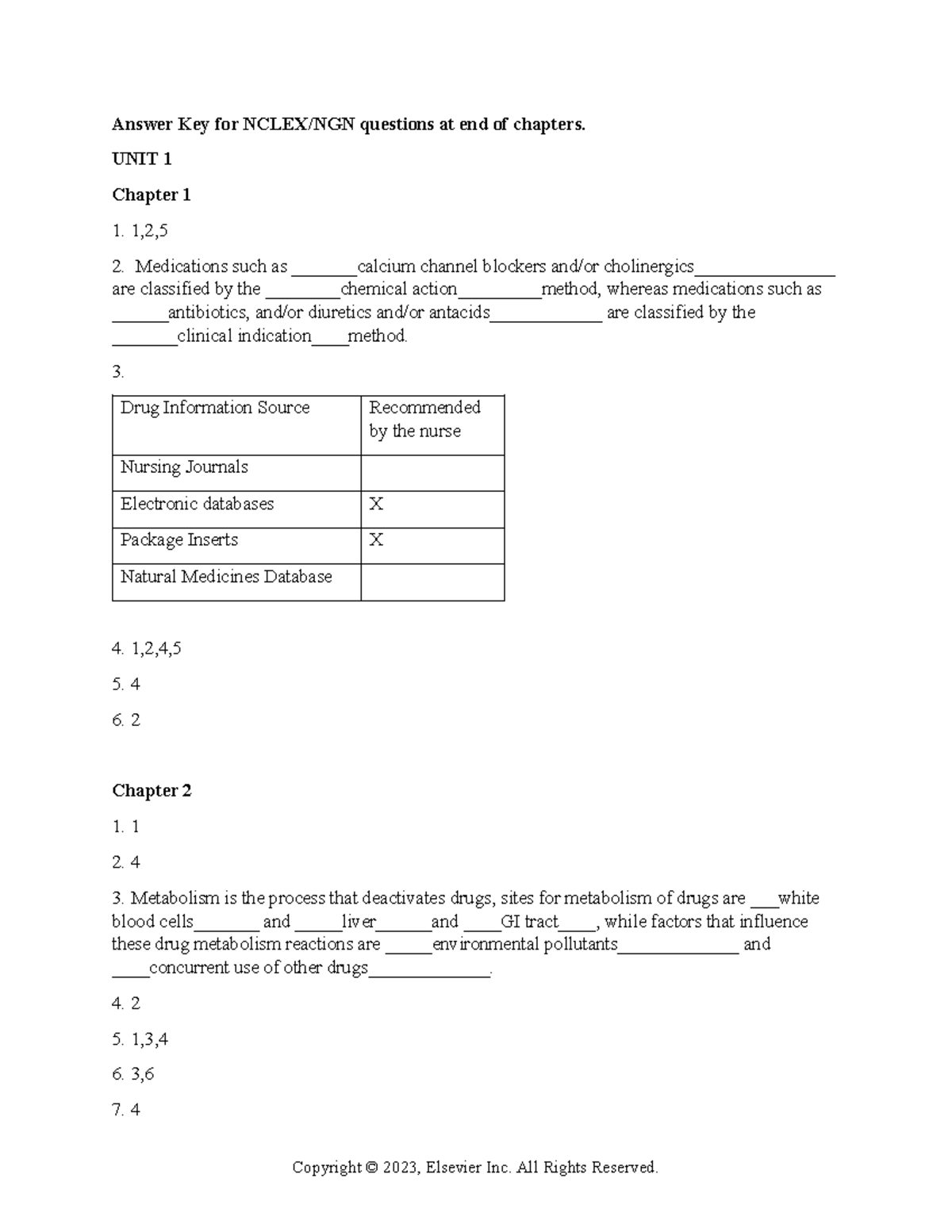 Unit1 - Answer Key for NCLEX/NGN questions at end of chapters. UNIT 1 Chapter 1 1. 1,2, 2. - Studocu