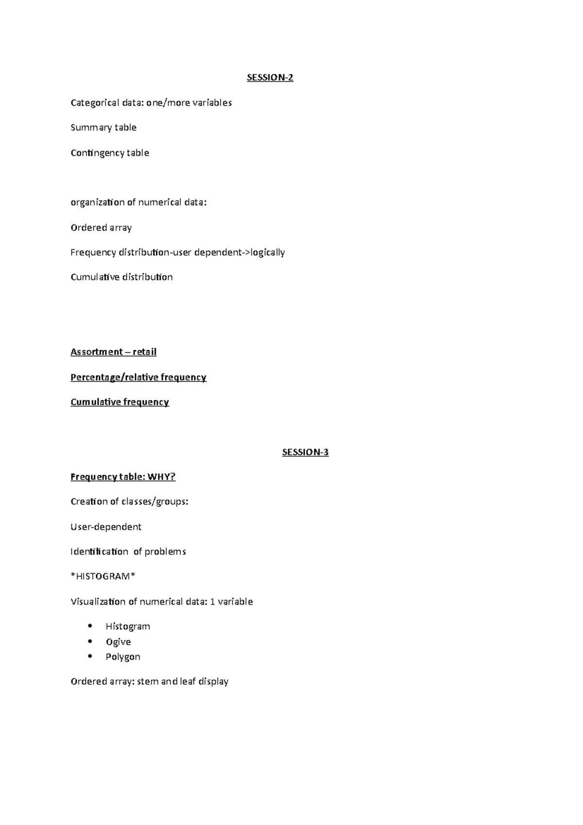 BS Notes - hello - SESSION- Categorical data: one/more variables ...