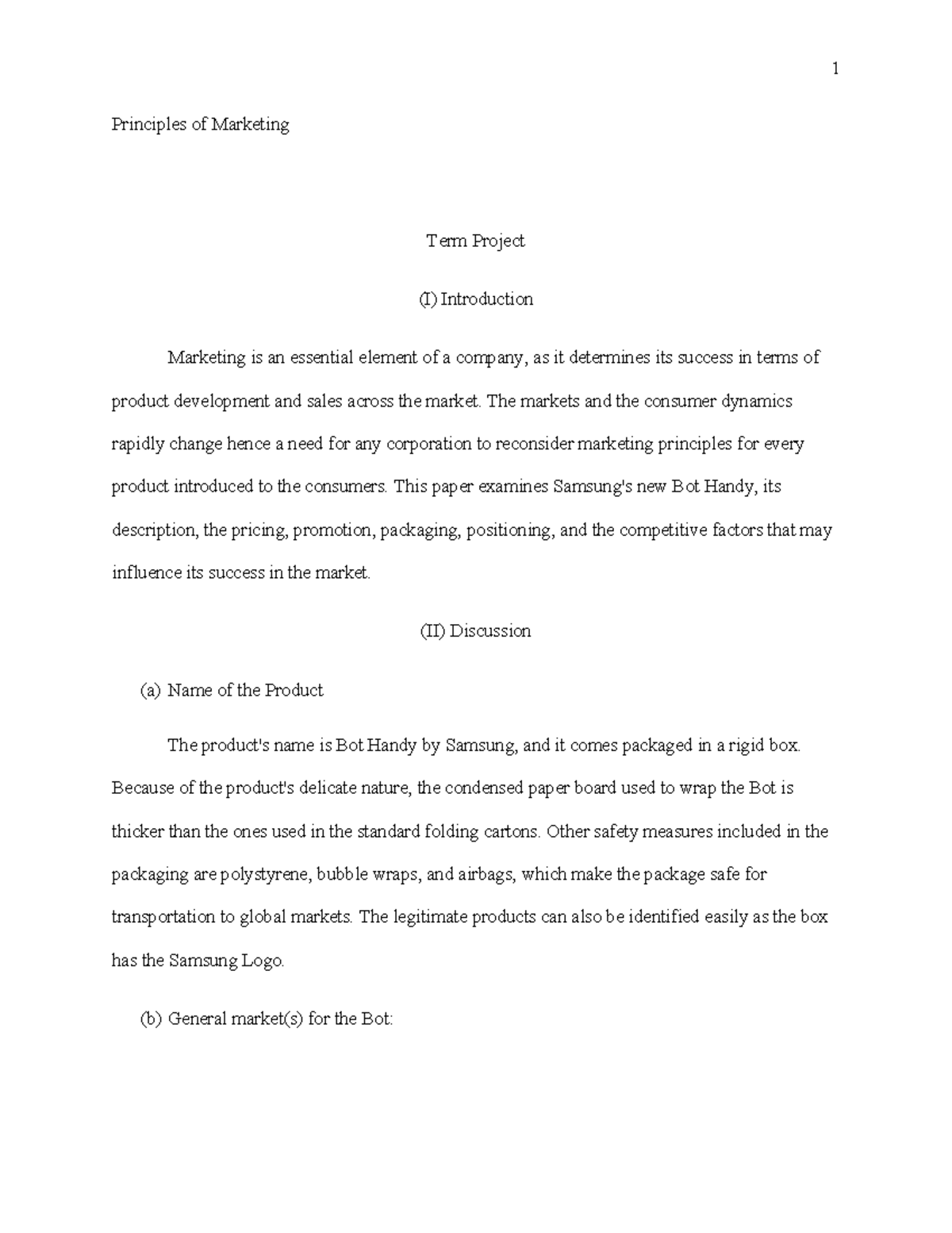 Term Project-Principles Of Marketing - Principles of Marketing Term ...