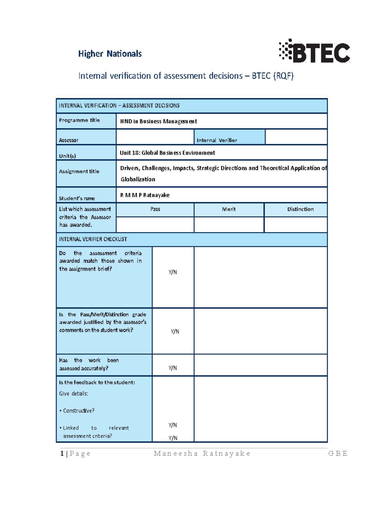 Semester 04 - NH09143 - GBE - Maneesha Ratnayake - Higher Nationals ...